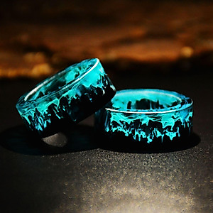 MONKEE-Blue Resin Ring Mountains Wooden Inside Magical World in A Tiny Landscape Ring for Women Men Jewelry Female Finger Punk Jewelry