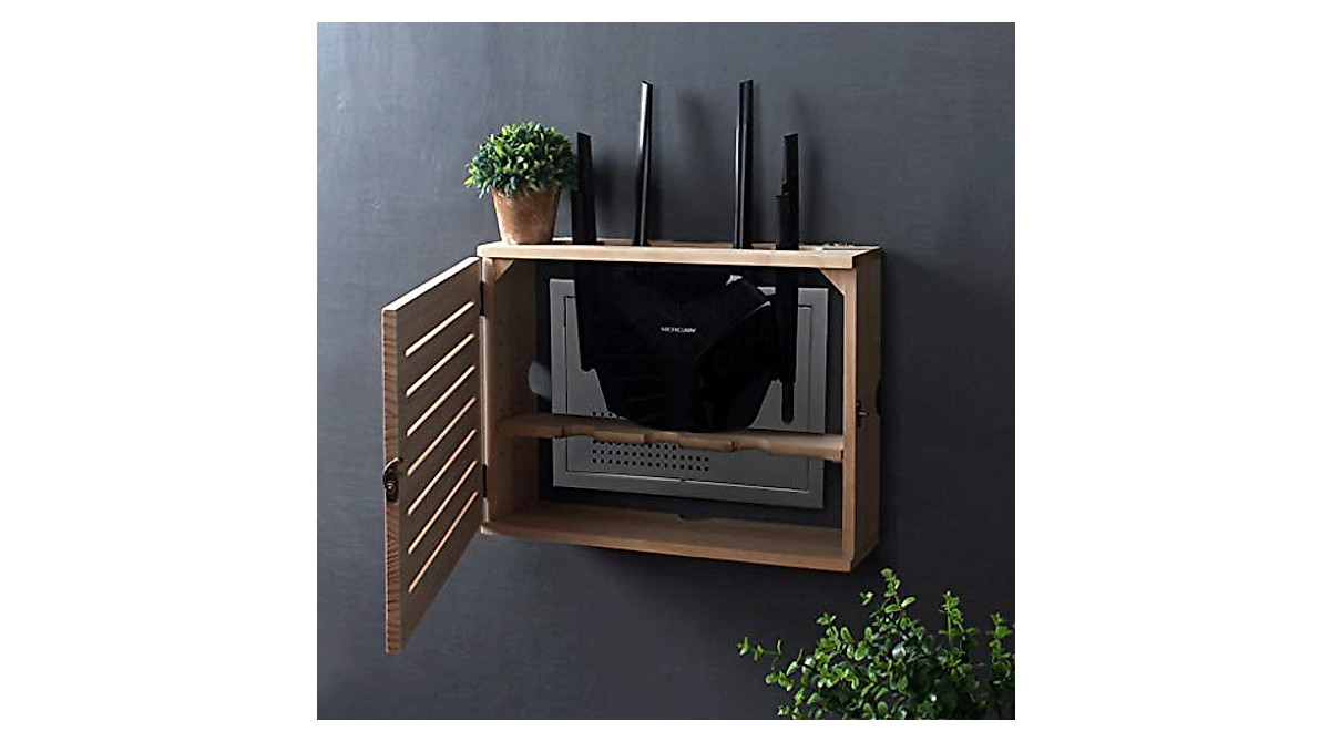Wood Wall Shelf for Router & TV Accessories Storage