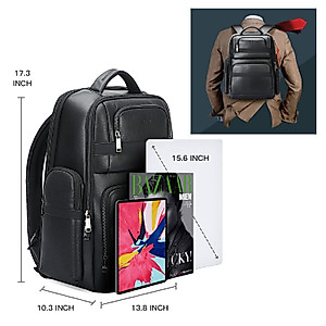 BOPAI 40L Genuine Business Leather Laptop Professional Backpack for Men 15.6 inch Computer with USB Charging Multi-Functional Large Capacity Travel Smart Work Rucksack Anti Theft Black