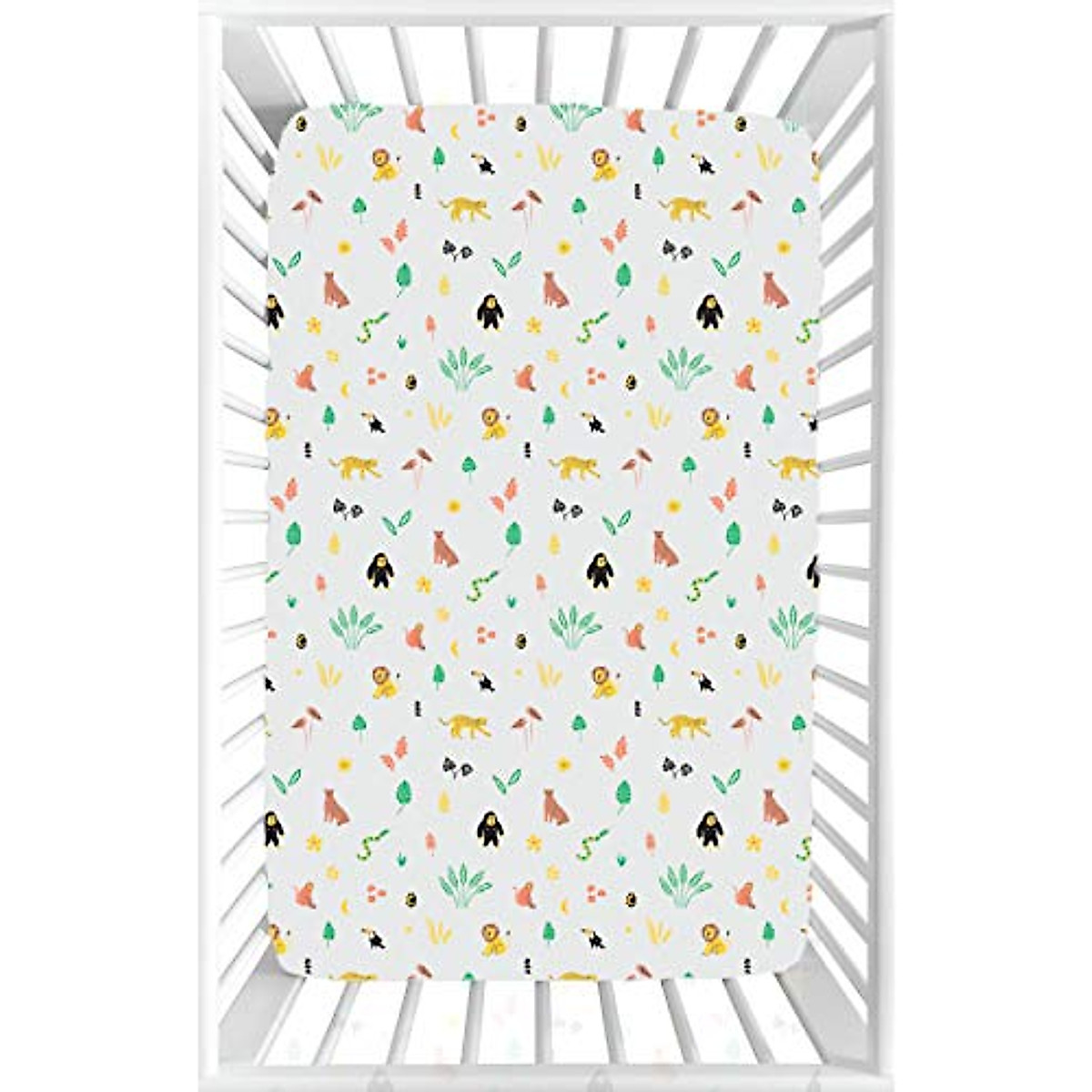 Safari Crib Sheet Fitted Organic, 100% Cotton GOTS Soft Jersey Jungle Animal Crib Sheets, Jungle Safari Animals Baby and Toddler Bedding for Boys and Girls (Jungle)