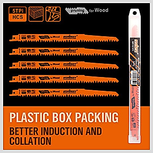 HORUSDY 9-Inch Wood Pruning Reciprocating Saw Blades, 5 Pack, 5TPI Saw Blades