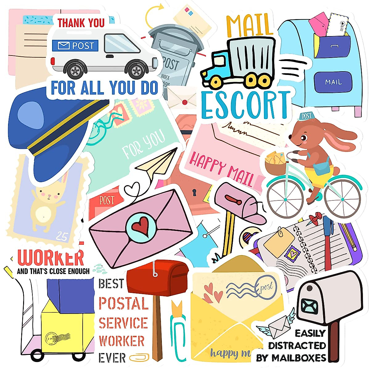 GOLEEX 20 Pack Pcs Waterproof Vinyl Postal Worker Sticker Items for Post Mailman Package Delivery Decor Packages Letter Carrier Stickers Decals Adults Men Laptop Computer Phone
