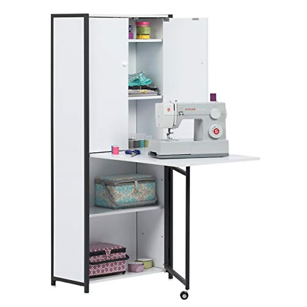 Sew Ready Craft/Multi Room Hiding Table Armoire, Charcoal/White