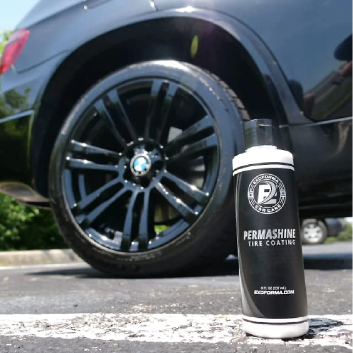 ExoForma PermaShine Tire Coating & Dressing - Extreme High Shine & Durability - Long-Lasting Acrylic Anti-Stick No-Sling Protection - Won’t Wash Off - Dries Fast to The Touch - 8 fl oz