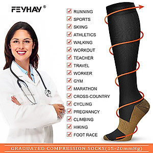 FEYHAY Copper Compression Socks(8 Pairs) for Men & Women 15-20 mmHg is Best Athletic & Daily for Running Flight Travel Climbing(L/XL