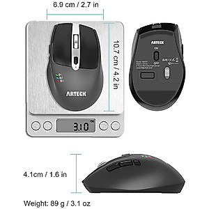 Arteck Multi-Device Wireless Bluetooth Mouse Ergonomic Silent Clicking Backward Forward for Desktop PC Laptop Mac iPad Build in Rechargeable Battery