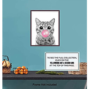 Cat Wall Decor - Tabby Cat - Cute Cat Wall Art - Room Decoration for Girls Bedroom, Kids Room, Living Room, Nursery - Cat Lover Gifts for Women - Adorable Pink Girly Kitty, Pussycat, Kitten Print