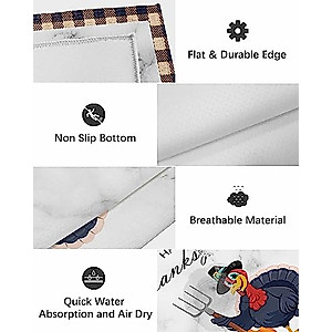 Thanksgiving Turkey and Pumpkin Outdoor Patio Rug for Deck,Picnic,Porch,Balcony 6x9ft Water Absorb Non Skid Area Rugs,Washable Camping RV Carpet Mats White Grey Marble Texture