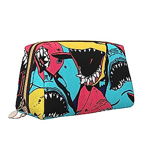 Womens Cosmetic Bag Compatible With Cool Funny Ocean Sea Sharks, Makeup Bag Pouch, Luxury Portable Coin Purse Travel Bags Case, Lightweight Pencil Pen Organizer, Water Resistant Bag with Zipper