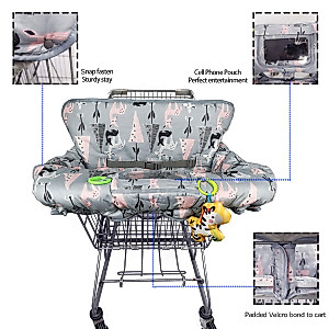 ICOPUCA Shopping Cart Cover, 2-in-1 cart Cover for Babies N high Chair Cover, Padded Grocery cart Cover for Baby boy Girl,with Split/Padded/Reversible seat Cushion, Deer