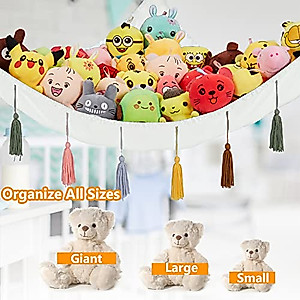KOHUIJOO Stuffed Animal Hammock, Jumbo Toy Storage Hammock Net KoHuiJoo 70" Wall Sling Corner Extra Large Kids Children Mesh Plush Toy Net Organizer White with Tassels