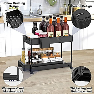 SODPE Bathroom Cabinet Organizer, 2 Tier Under Sink Organizer, Sliding Kitchen Basket Organizer Drawer, Multi-purpose Storage Shelf for Kitchen Countertop and Cabinet with Hooks, Hanging Cup, Divider