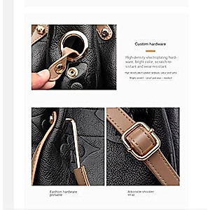 MMKJHNBHQ Women's Leather Tote Wallet, Casual Top Handle Bucket Crossbody Travel Shopping Shoulder Bag (Black)