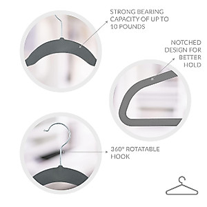 Simplify Extra Wide 21” Velvet Coat Hangers | 24 Pack | Slim Design | Heavy Duty | Holds 10 Pounds | Closet Organization | Shirt & Clothes | Grey