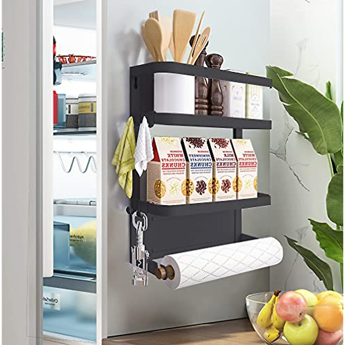 Magnetic Spice Rack,Magnetic Paper Towel Holder Super Magnetic Shelf Spice Rack Spice Organizer for Kitchen Organization and Storage Kitchen Storage Magnetic Spice Rack for Refrigerator Black