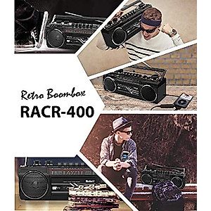 Riptunes Cassette Boombox, Retro Blueooth Boombox, Cassette Player and Recorder, AM/FM/SW-1-SW2 Radio-4-Band Radio, USB, SD, and Aux in, Black