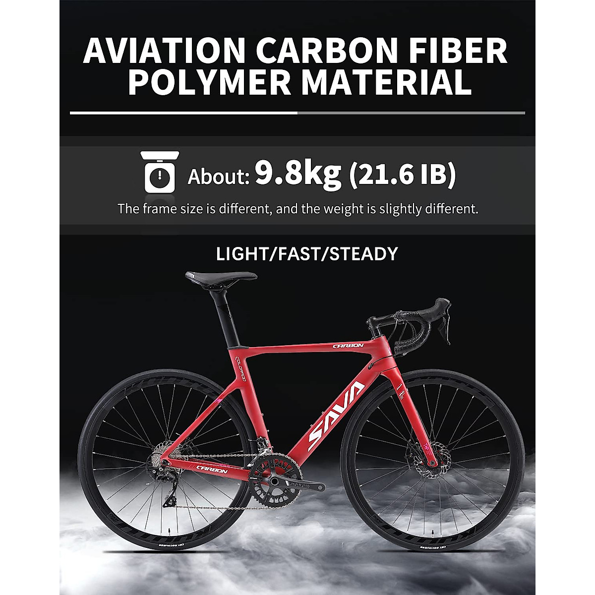 SAVADECK Carbon Road Bike, T800 Carbon Fiber Frame 700C Racing Bicycle with 105 R7000 22 Speed Groupset and Mechanical Disc Brake, Ultra-Light Carbon Bike (Black, 54CM)