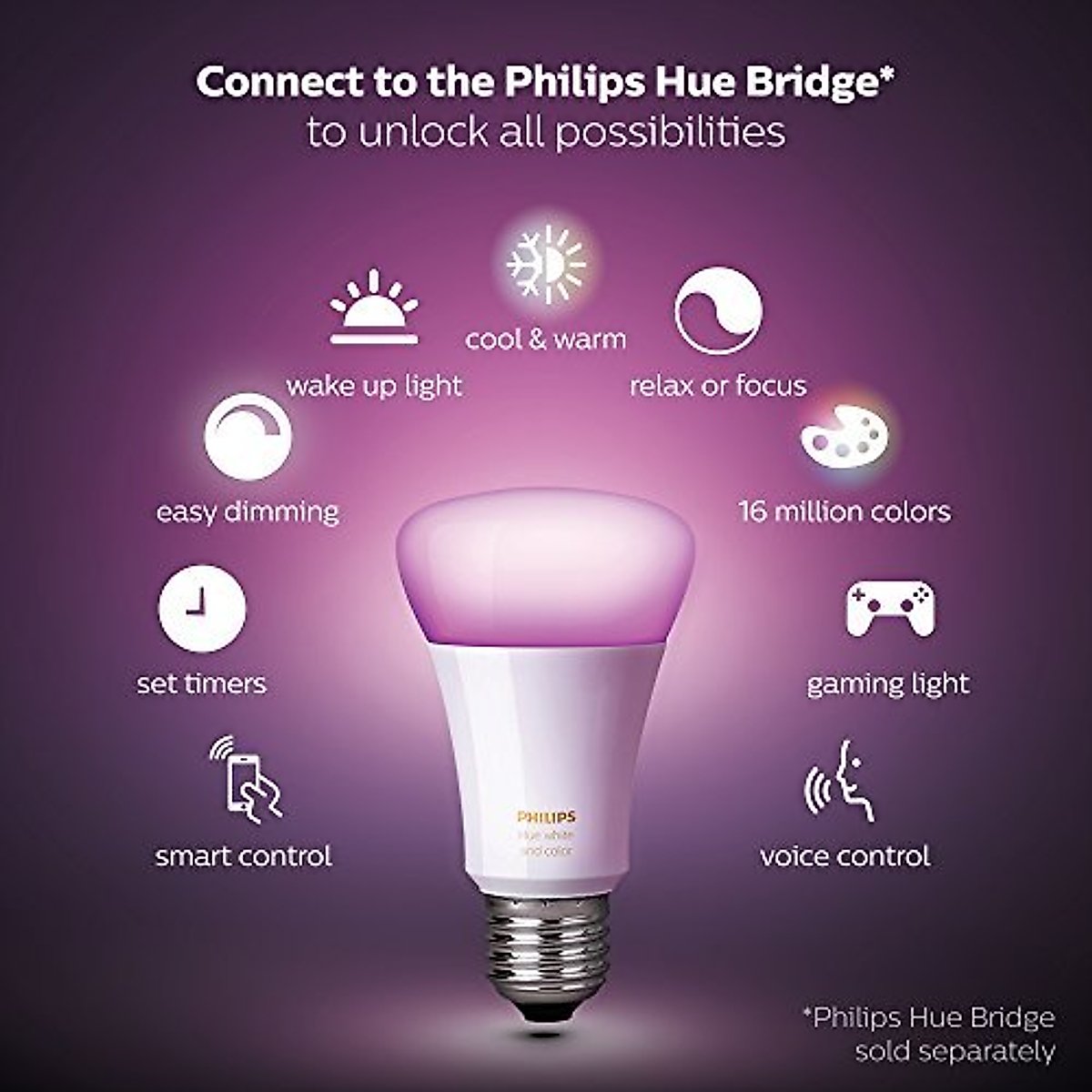 Philips Hue White and Color Ambiance A19 60W Equivalent Dimmable LED Smart Light Bulb, 1 Smart Bulb, Works with Alexa, Apple HomeKit, and Google Assistant (California residents)