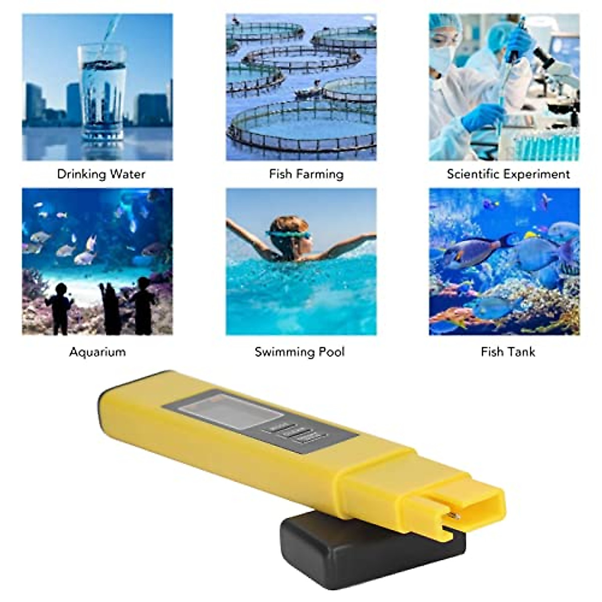 TDS Meter, Automatic Temperature Compensation TDS Tester Glass Electrode Alloy Probe Dual Color Prompt High Accuracy Digital Display for Aquaculture