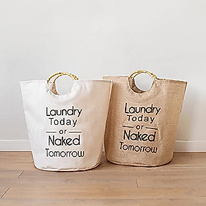 Laundry Basket Organizer Collapsible Waterproof Burlap Foldable Laundry Sorter Hamper Bin Basket for Clothes With Bamboo Handles (Brown, 19.3"(H) x 15.0" (D))