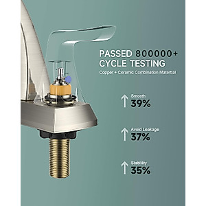 Brushed Nickel Bathroom Sink Faucet - Rainsworth 4 inch Widerspread Bathroom Faucets for 3 Hole with 2-Handles Pop-up Drain, Touch on Morden Faucet for Vanity RV Bath