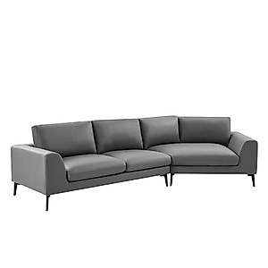 FANCUF Leather Corner Sectional Sofa with Metal Legs, Huge Corner Wedge Design, English Arm Sofa for Living Room, Grey