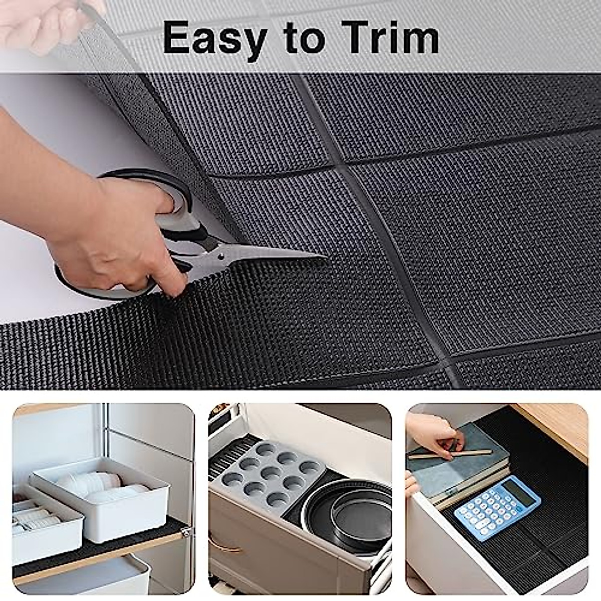 PABUSIOR Shelf Liner for Under Kitchen Sink - Strong Grip Non-Slip, 0.2in Thick, 24 x 68 Inch, Easy to Cut Foam Shelf Liner, Non-Adhesive Cabinet Protection Mat for Tools Drawer, Pantry Shelves, Black