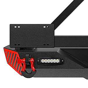 YZONA Front and Rear Bumper w/Spare Tire Carrier Compatible with 2007-2018 Jeep Wrangler JK JKU Unlimited with Paintable Armor, License Plate Bracket, Winch Plate, LED Lights, Hitch Receiver & D-rings