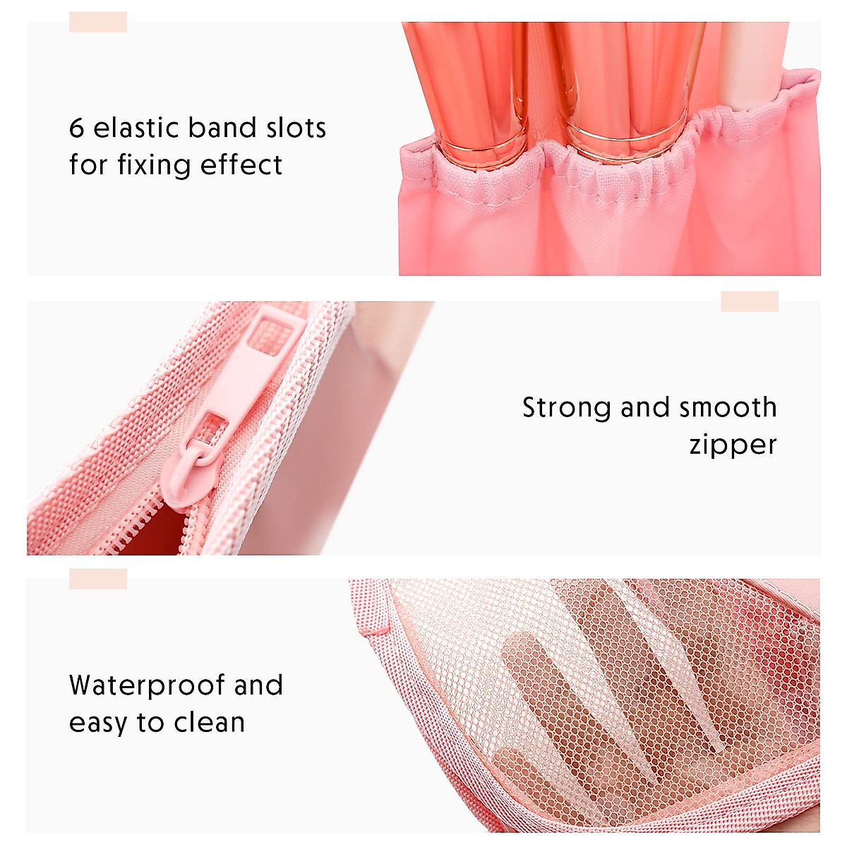 LEEFONE Makeup Brush Organizer Bag, Pink Travel Makeup Brush Holder, High Capacity Portable Waterproof Dust-Free Stand-Up Makeup Brush Holder with Divider for Women Girls