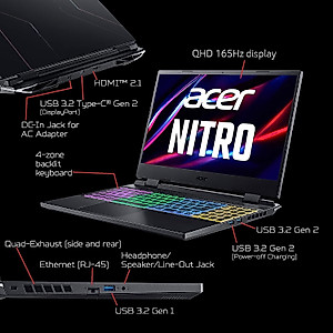 acer Nitro 5 Gaming Laptop 2023 Newest, 15.6" QHD 165Hz Display, AMD Ryzen 7 6800H Processor, NVIDIA GeForce RTX 3070 Ti Graphics, 64GB DDR5 RAM, 2TB SSD, Wifi6, Bluetooth, Windows 11 Home