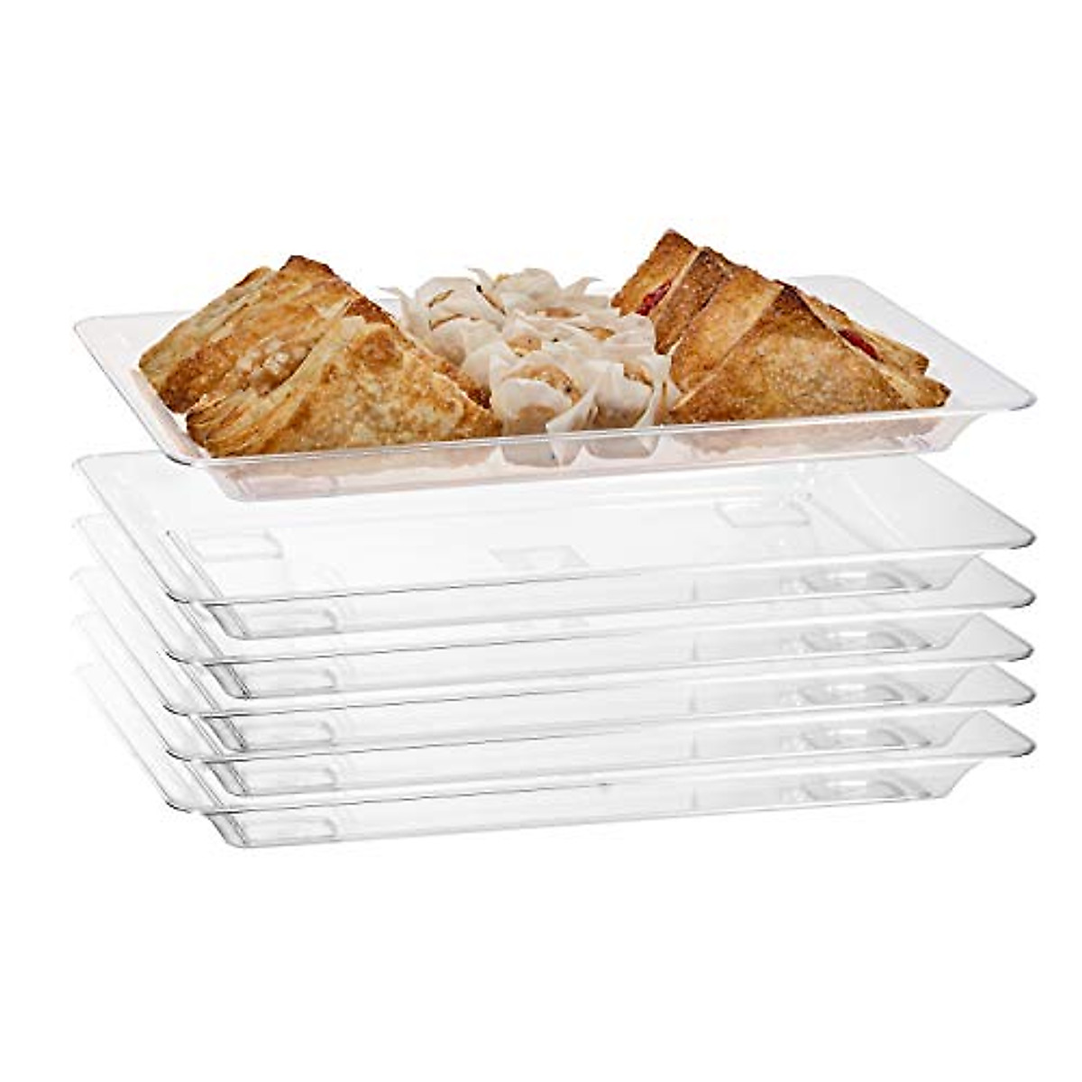 Exquisite - 6 Pack Crystal Clear Premium Quality 10.5 inch. x 8.5 inch. Rectangle Plastic Disposable Serving Trays for Parties - Heavy Duty Serving Platter and Serving Trays for Eating