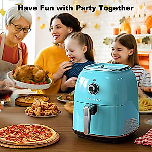Galanz Retro Electric Air Fryer with Non-Stick Basket, Temperature and Time Control, Oil-Free for Healthy Frying, Auto Shutoff, 4.8Qt, 1500W, Retro Blue