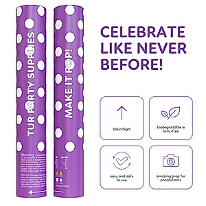TUR Party Supplies Purple Powder Poppers Biodegradable Cannons 2 Pack Purple Biodegradable Powder | Launches up to 25ft | 12 inch | Powder Poppers for Celebrations, Festivals, and Parties