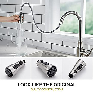 Kitchen Faucet Head Replacement, Angle Simple Kitchen Sink Faucet Parts, Pull Down Faucet Sprayer Head Nozzle, Stream Spray and Pause Mode, Brushed Nickel