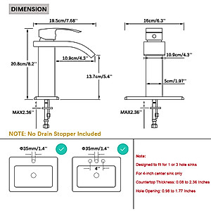 AVSIILE LED Bathroom Sink Faucet, Brushed Nickel Waterfall Single Hole Handle Vanity Faucets for Sinks 1 Hole with Metal Pop Up Drain and 2 Water Supply Lines, Wide Glass Spout