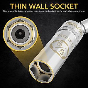 LEXIVON 5/8" Swivel Magnetic Spark Plug Socket, 3/8" Drive x 6" Total Length | Enhanced Magnetic Design with Thin Wall Socket, Cr-v Steel (LX-121)
