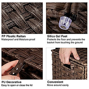 GREENSTELL Laundry Hamper with Lid, 90L Clothes Hamper with 2 Removable Liner Bags & 2 Mesh Laundry Bags, Handwoven Synthetic Rattan Laundry Basket for Clothes, Toys in Bathroom, Bedroom Brown