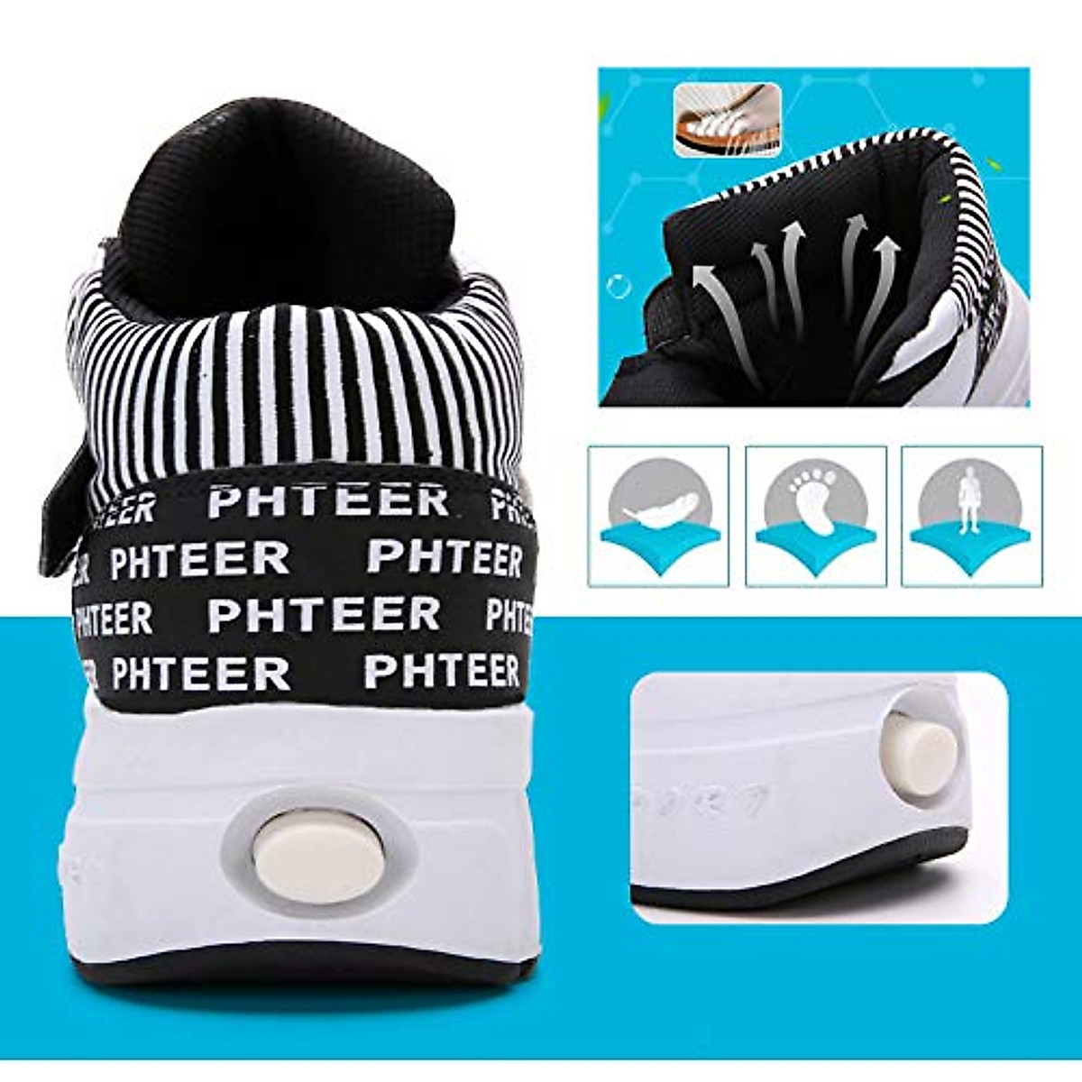 UGUHU Shoe with Wheels Retractable Skateboarding Outdoor Sports Cross Trainers Gymnastic Sneakers Roller Skate Shoes Wheels Shoes Outdoor Sneakers for Boys Girls,DoubleWheel-34