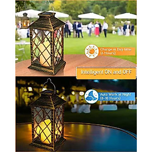 Fuairmee Solar Lanterns Outdoor Waterproof, Set of 2 Hanging Lantern with Brackets, 14 inch LED Flickering Flameless Candle Lights, Outdoor Lanterns for Front Porch Pathway Courtyard Party Patio