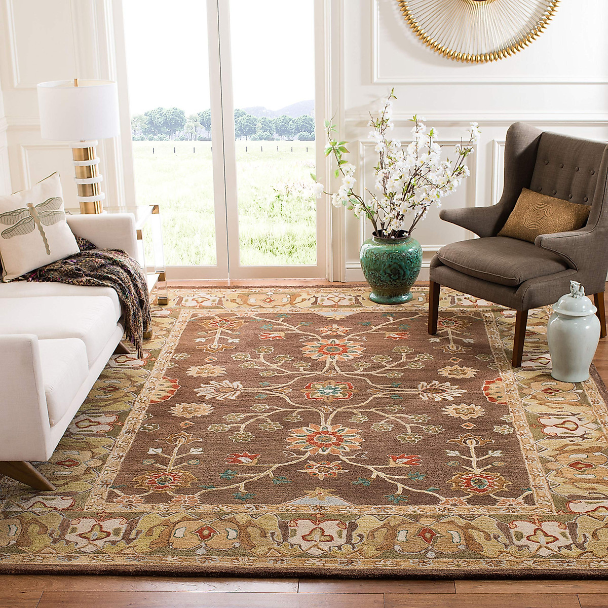 SAFAVIEH Anatolia Collection Area Rug - 9' x 12', Brown & Gold, Handmade Traditional Oriental Wool, Ideal for High Traffic Areas in Living Room, Bedroom (AN562A)