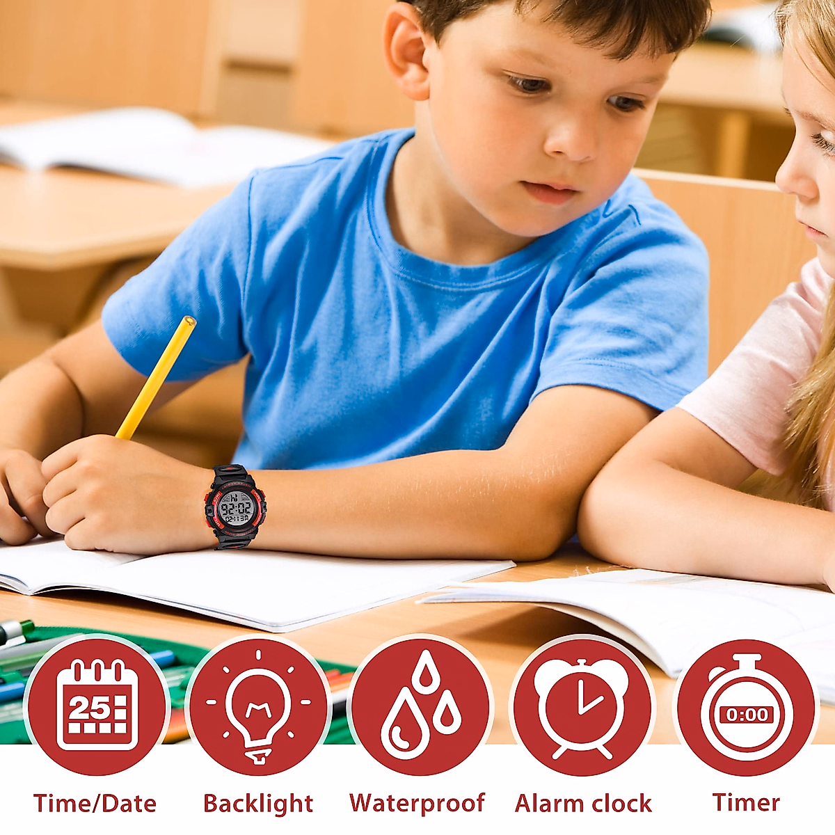 A ALPHA Boys Watch, Digital Sport Outdoor Multifunctional Chronograph LED 50 M Waterproof Alarm Calendar Analog Watch for 3-15 Year Old Boys, Rubber Band