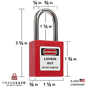 TRADESAFE Lockout Tagout Locks Set - 10 Red Loto Locks, Lockout Locks Keyed Different, 1 Key Per Lock, OSHA Compliant Lock Out Tag Out Padlocks, Safety Padlocks for Electrical Lockout Tag Out Kits