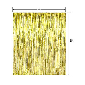 2 Packs 3ft x 8.3ft Gold Metallic Tinsel Foil Fringe Curtains Photo Booth Props for Birthday Wedding Engagement Bridal Shower Baby Shower Bachelorette Holiday Celebration Party Decorations