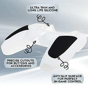 Ermorgen Anti-Slip Silicone Cover Skin Compatible for PlayStation 5 Controller, with 4 Thumb Grip Caps for PS5 DualSense Wireless Controller Soft Gel Rubber Case -White