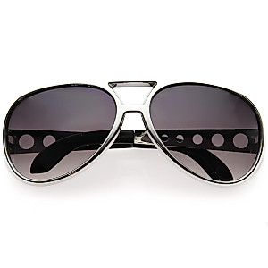 zeroUV Large King of Rock Rock & Roll TCB Aviator Sunglasses (Silver)