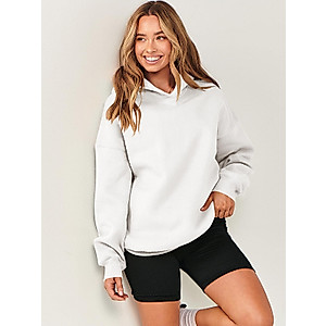 ANRABESS Women’s Fleece Oversized Hoodies Sweatshirt Solid Winter Pullover Hoodie Comfy Loose Fall Trendy Y2K Tops for Teens White A1023baise-M