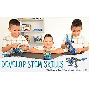 KOOKAMUNGA KIDS 8-in-1 Green Robot Building Block Kit - 8 Mini Toys Transform Into 1 Large Robot Toy - Interlocking Blocks - Transforming Buildable Set for Kids - Works with Other Blocks (318 Pieces)