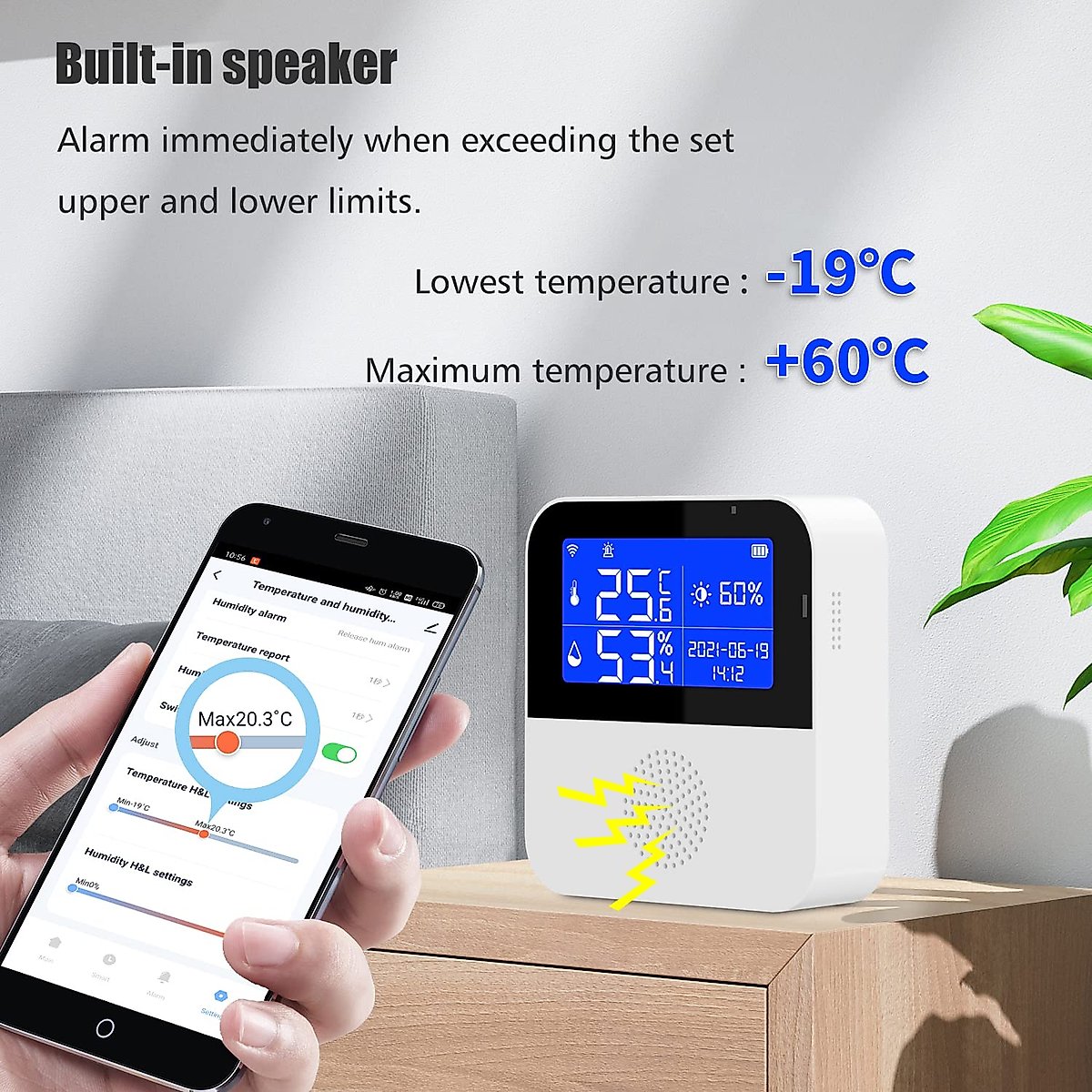 5-in-1 Wi-Fi Smart Temperature and Humidity Meter, 2.9-inch Screen, High-Precision Sensor, APP Control, Brightness Display, Smart Backlight, Temperature Unit Switching, USB Charging