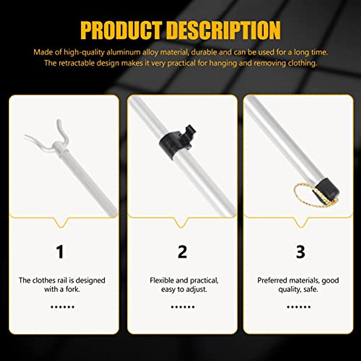 YARNOW White Shelf 49.2 Inch Extendable Reach Pole with Hook, Retractable Reach Stick, Telescoping Reach Closet Pole for Closet Ceiling Outdoor Clothesline () Shower Curtain Hooks