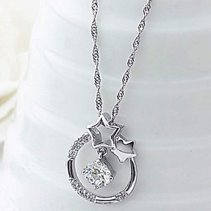 Necklaces Jewelry, Fashion Elegant Retro Silver Plated Round Cubic Zirconia Pendant Hollo Necklace Chain Necklace Gift (Silver)